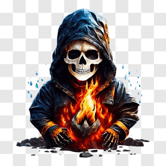 Download Skeleton in Front of Fire - Illustration or Poster PNGs Online ...