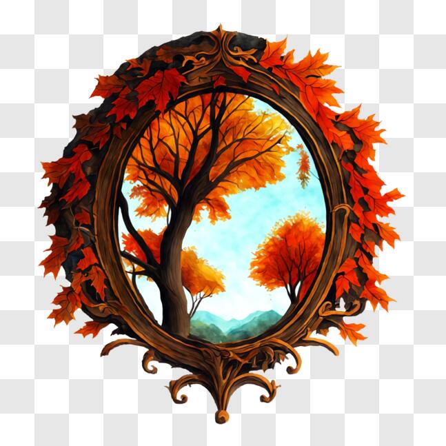 Download Ornate Frame with Autumn Trees and Falling Leaves PNGs Online ...