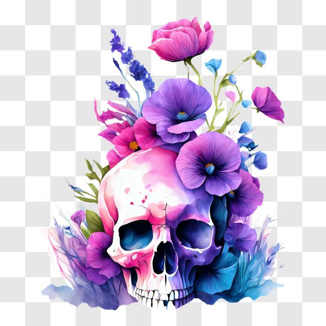 Download Dark and Mysterious Skull with Flowers Artwork PNGs Online ...