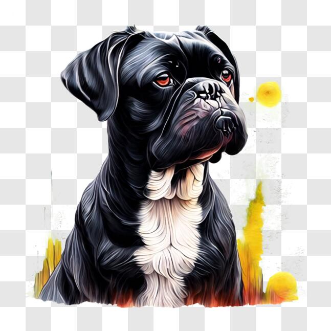 Download Black Boxer Dog Sitting in Front of Orange Background PNGs ...