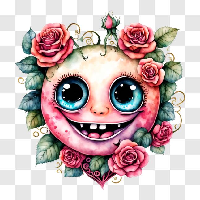 Download Abstract Cartoon Face with Pink Roses PNGs Online - Creative ...
