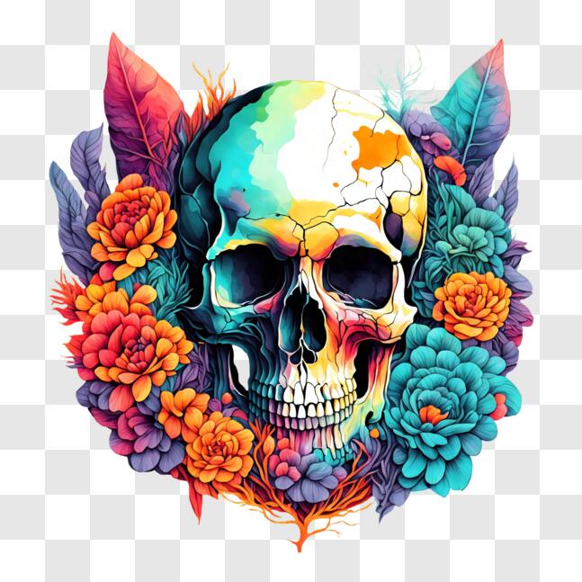 Download Colorful Skull surrounded by flowers and plants PNGs Online ...