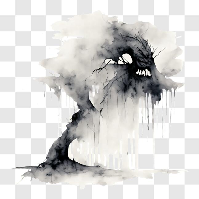 Download Black and White Evil Tree Drawing with Dripping Icicles PNGs Online - Creative Fabrica