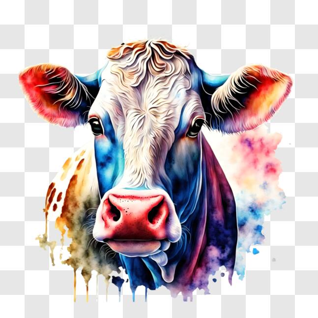 Download Colorful Cow's Head with Watercolor Splashes PNGs Online ...