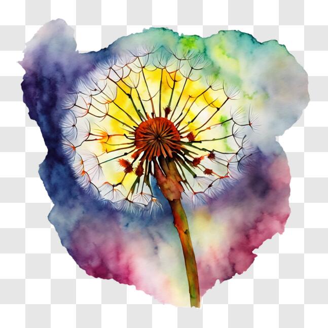 Download Abstract Watercolor Painting of Blooming Dandelion PNGs Online ...