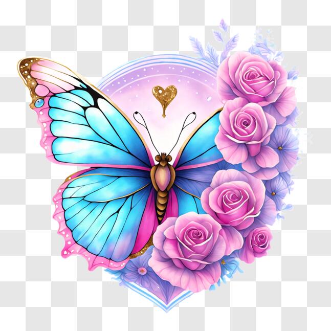 Baixe Borboleta Azul e Rosa com Rosas PNGs - Creative Fabrica