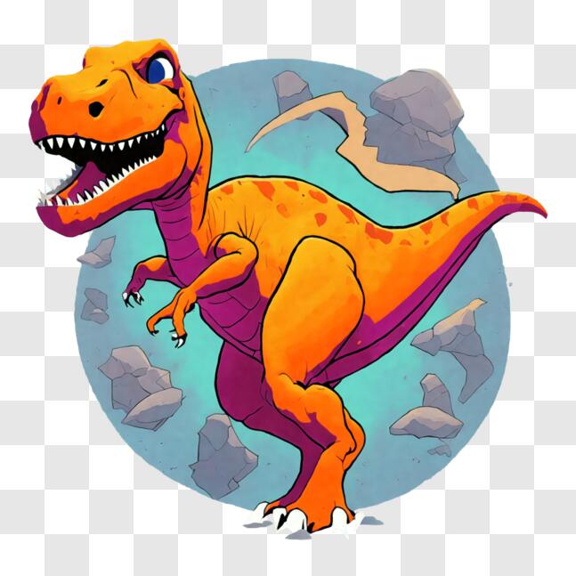 Download Orange T-Rex Dinosaur in Circle of Rocks PNGs Online ...