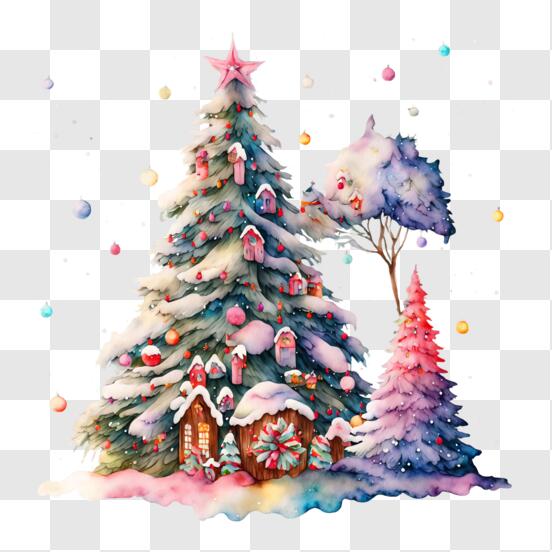 Download Watercolor Christmas Tree with Colorful Ornaments PNGs Online ...