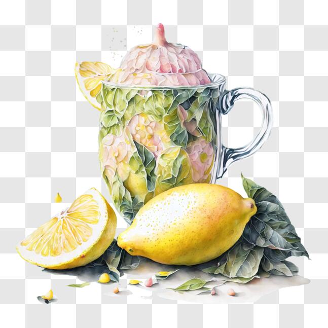 Download Refreshing Lemon Juice with Mint Garnish PNGs Online - Creative Fabrica