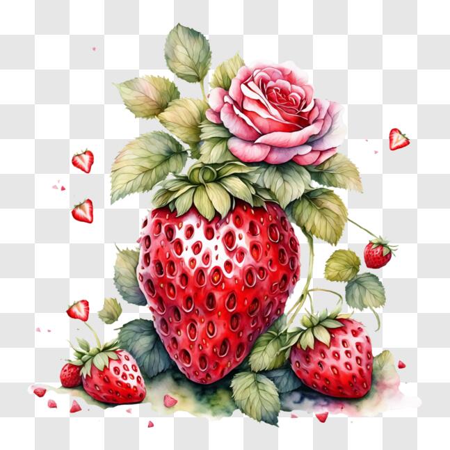 Download Watercolor Painting of Strawberries and Roses PNGs Online ...