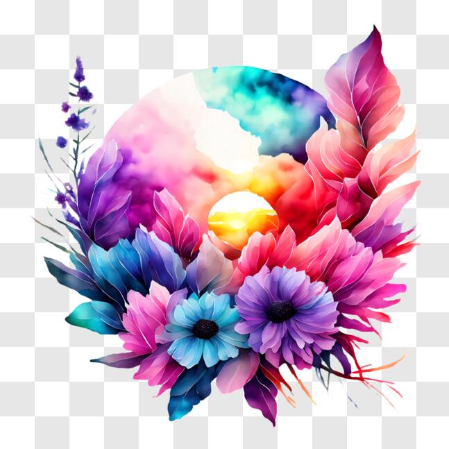 Download Colorful Flower Arrangement in Upside-Down Circle Shape PNGs ...