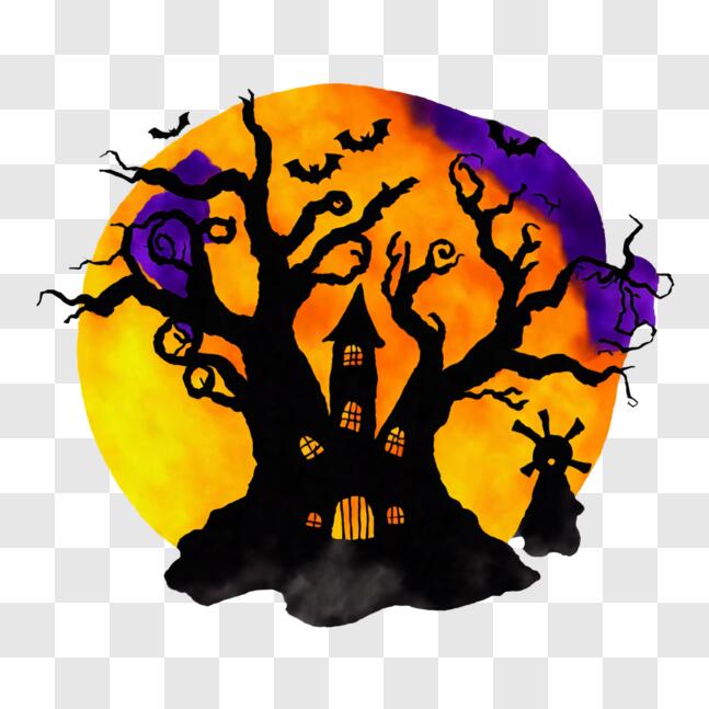 Download Spooky Night with Full Moon, Bats, and Haunted Castle PNGs ...