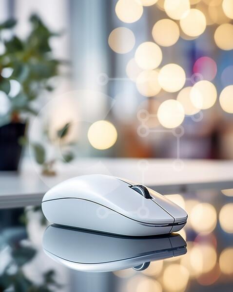 White Mouse on Glass Table with Cityscape Background stock photo ...