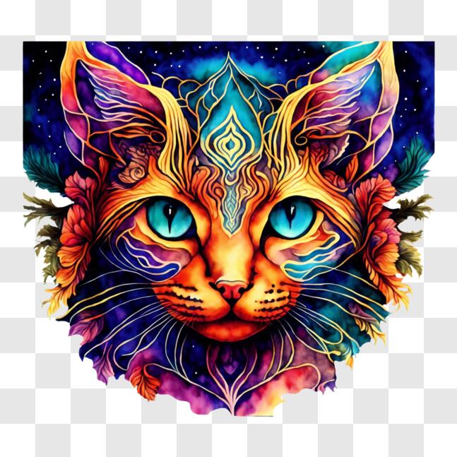 Bunte Katze mit floralen Designs - Künstlerisches Bild PNGs online ...