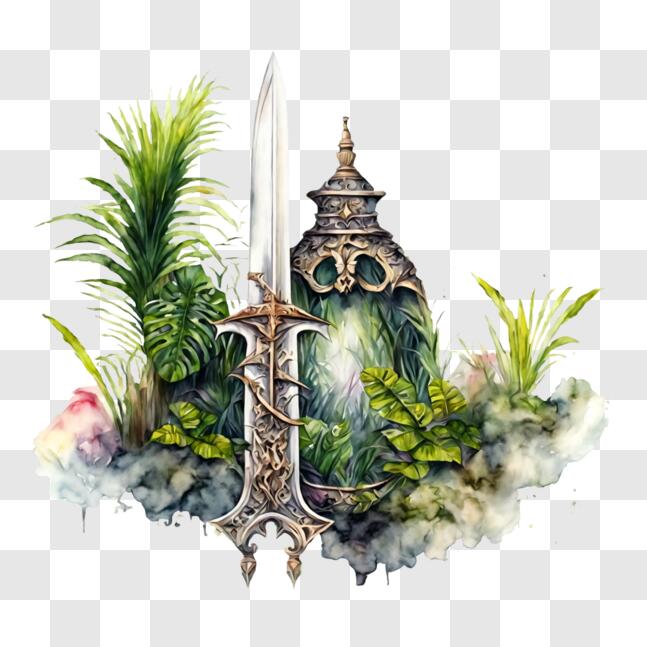 Download Ancient Sword Painting with Plants and Flowers PNGs Online ...