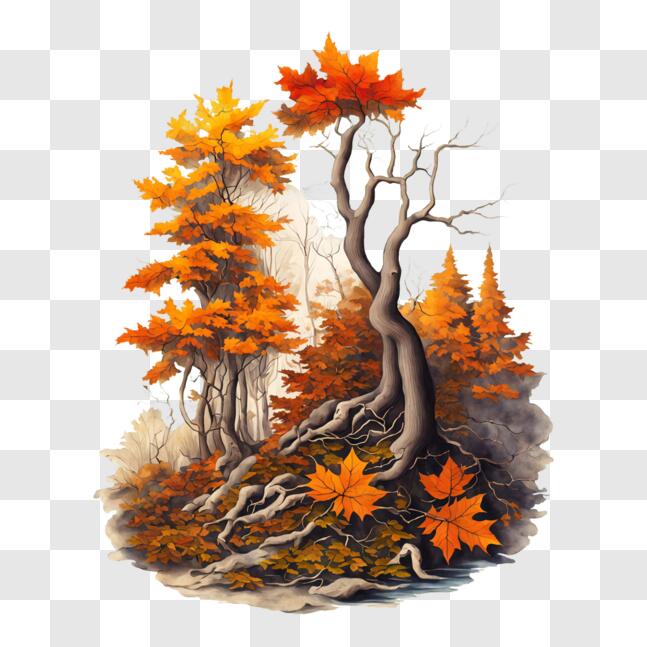 Download Autumn Forest Painting with Vibrant Fall Colors PNGs Online ...
