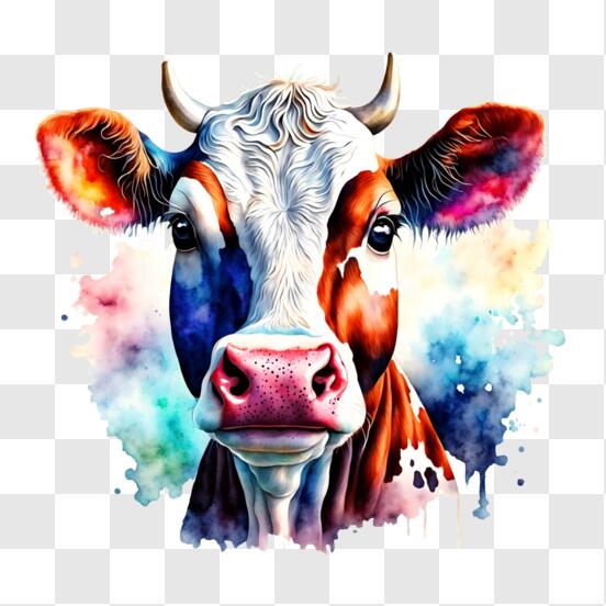 Download Colorful Watercolor Painting of a Cow's Face PNGs Online ...
