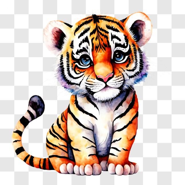 Download Colorful Tiger Cub Sitting and Looking Up PNGs Online ...