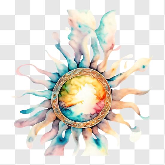 Download Abstract Watercolor Painting of Sun with Rainbow Background ...