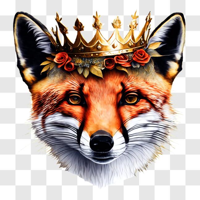 Download Regal Red Fox with Crown of Roses PNGs Online - Creative Fabrica