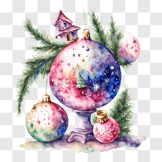 Download Christmas Tree Watercolor Painting with Colorful Ornaments and ...