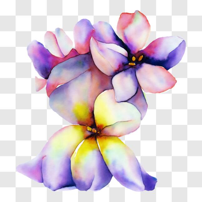 Download Watercolor Painting of Two Flowers - Purple and Yellow PNGs ...