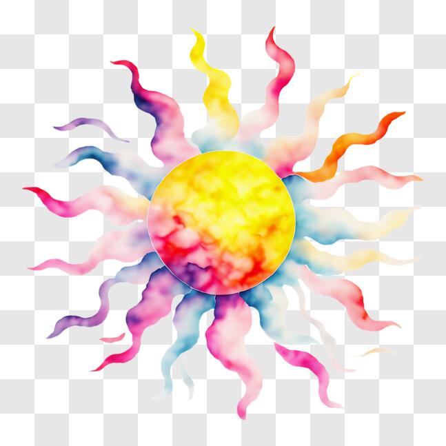Download Watercolor Sun with Colorful Swirls PNGs Online - Creative Fabrica