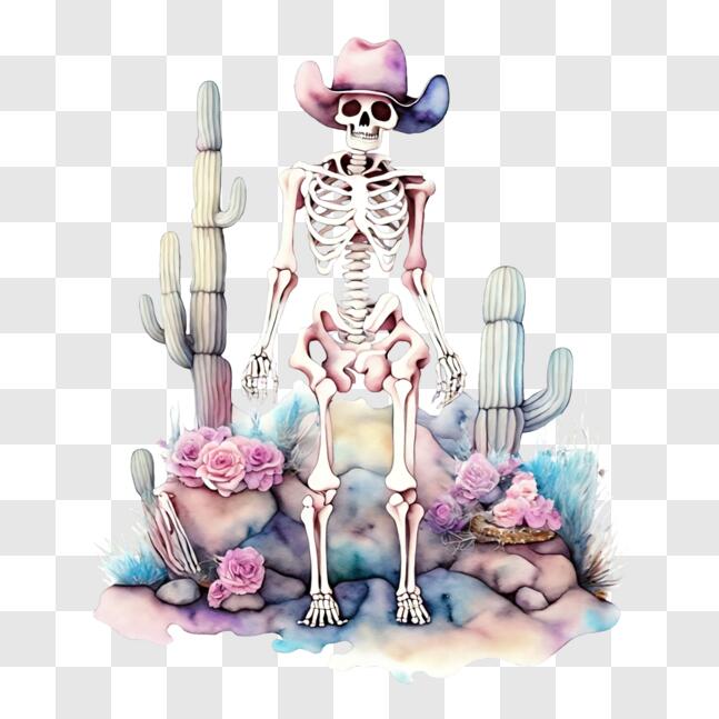 Download Skeleton Cowboy with Cactus and Flowers PNGs Online - Creative ...