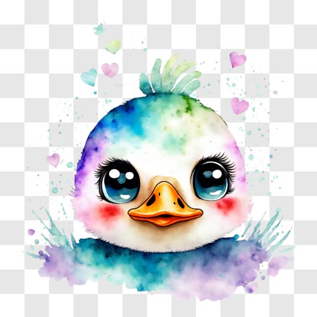 Download Colorful Watercolor Duck with Hearts Background PNGs Online ...