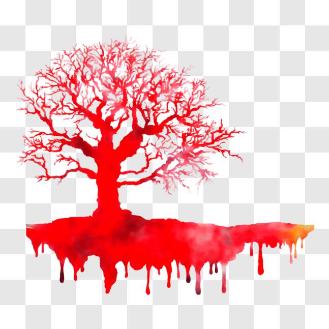 Download Red Tree with Blood Dripping in a Dark Setting PNGs Online ...