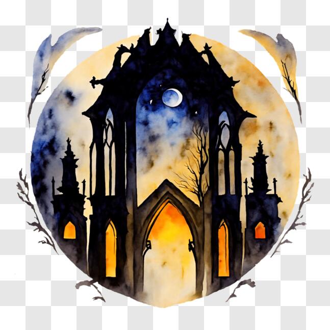Download Gothic Church Illustration with Moon and Stars PNGs Online ...