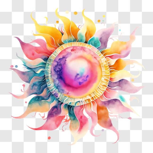 Download Colorful Abstract Watercolor Sun Art PNGs Online - Creative ...