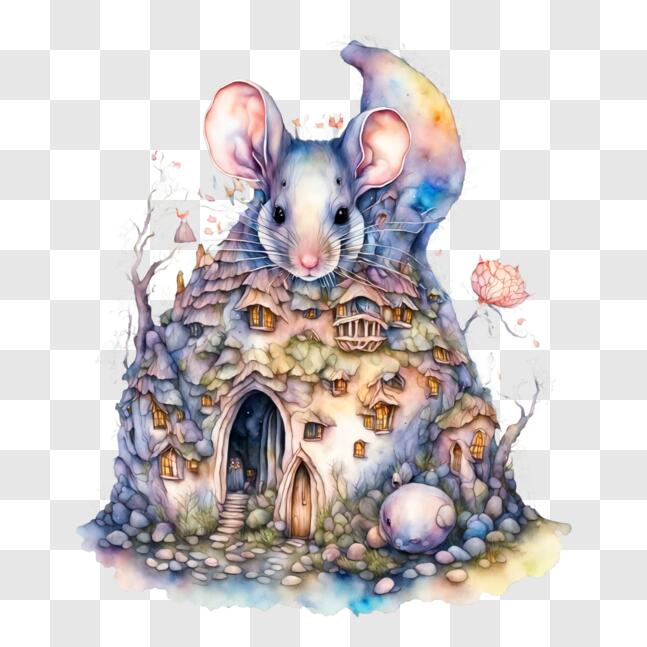 Descarga Pintura al agua de una adorable casa de ratón con flores y ...