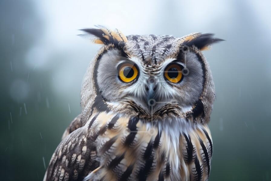 Intriguing Image of a Large Owl in the Rain stock photo | Creative Fabrica