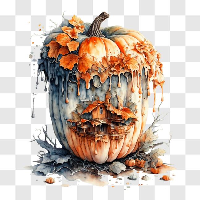 Download Damaged Pumpkin with Dripping Liquid and Fall Leaves PNGs ...