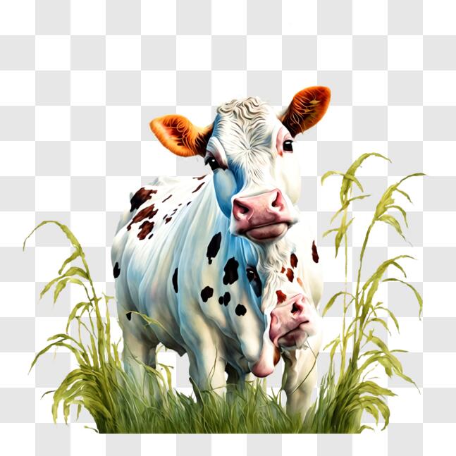 Download Painting of Two Cows in Tall Grass PNGs Online - Creative Fabrica