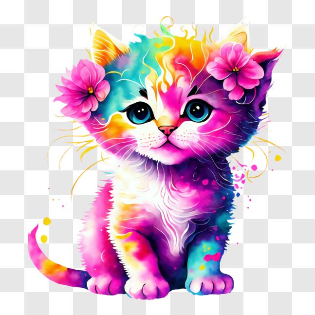 Download Colorful Cat with Flowers on its Head PNGs Online - Creative ...