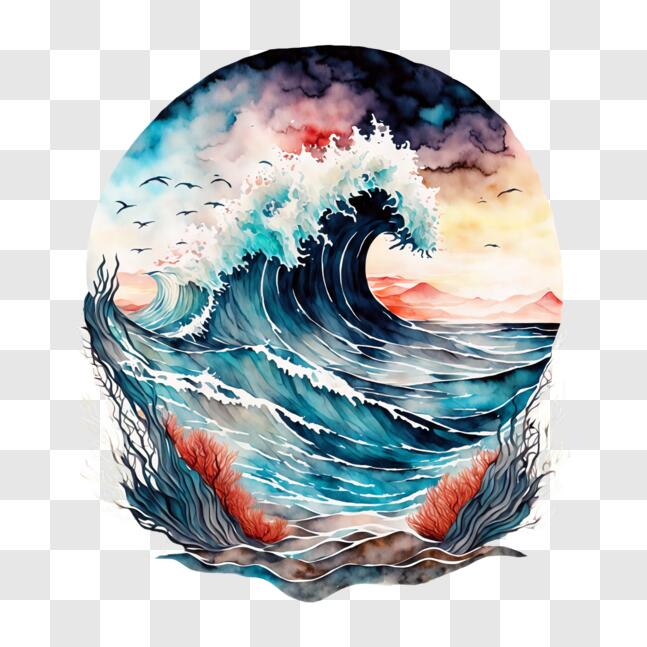 Download Powerful Breaking Wave in the Ocean PNGs Online - Creative Fabrica
