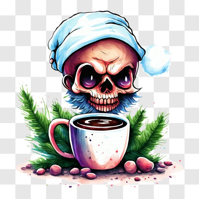 Download Skull Drinking Coffee with Pine Trees in the Background PNGs ...