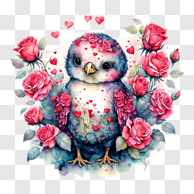 Download Watercolor Painting of an Owl with Pink Roses PNGs Online ...