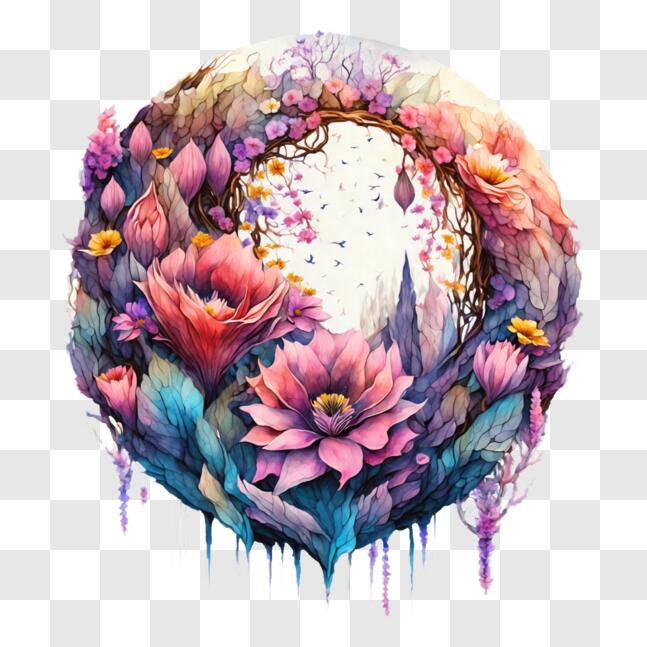 Download Circular Floral Design with Whimsical Flowers PNGs Online ...