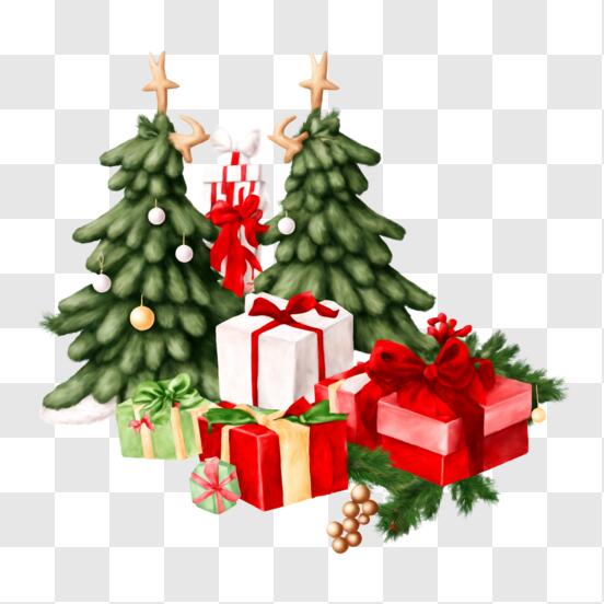 Download Watercolor Painting of Ornamental Christmas Tree with Presents ...