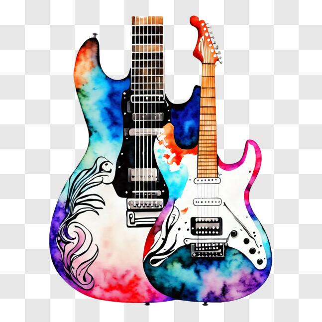 Download Electric Guitars with Colorful Patterns PNGs Online - Creative ...