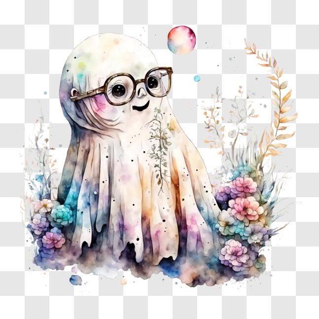 Download Cute Ghost with Glasses in a Flower Garden PNGs Online ...