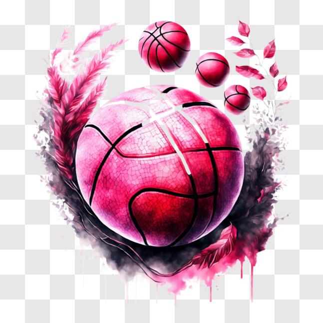 Download Floating Pink Basketball with Watercolor Splatters and ...