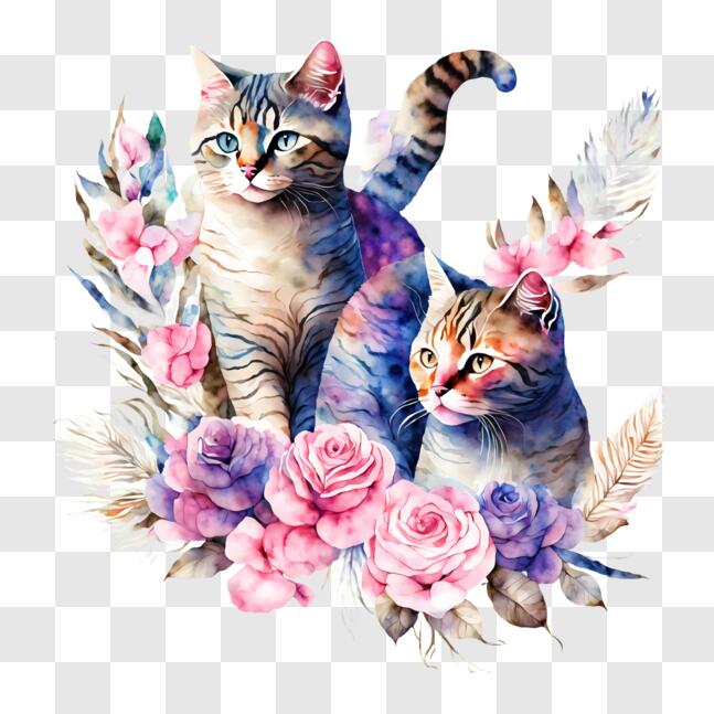 Gatitos Con Flores Rosas