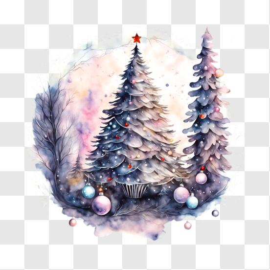 Download Snow-Covered Christmas Trees Watercolor Painting PNGs Online ...