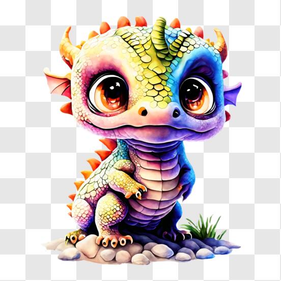 Download Colorful Dragon Sitting on the Ground with Outstretched Wings ...