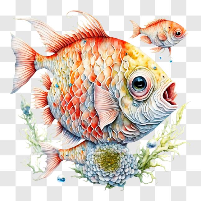 Download Painting of Two Fish Swimming in an Underwater Ecosystem PNGs ...