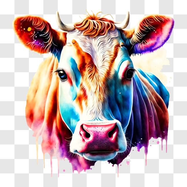 Download Colorful Cow's Head with Paint Splashes PNGs Online - Creative ...